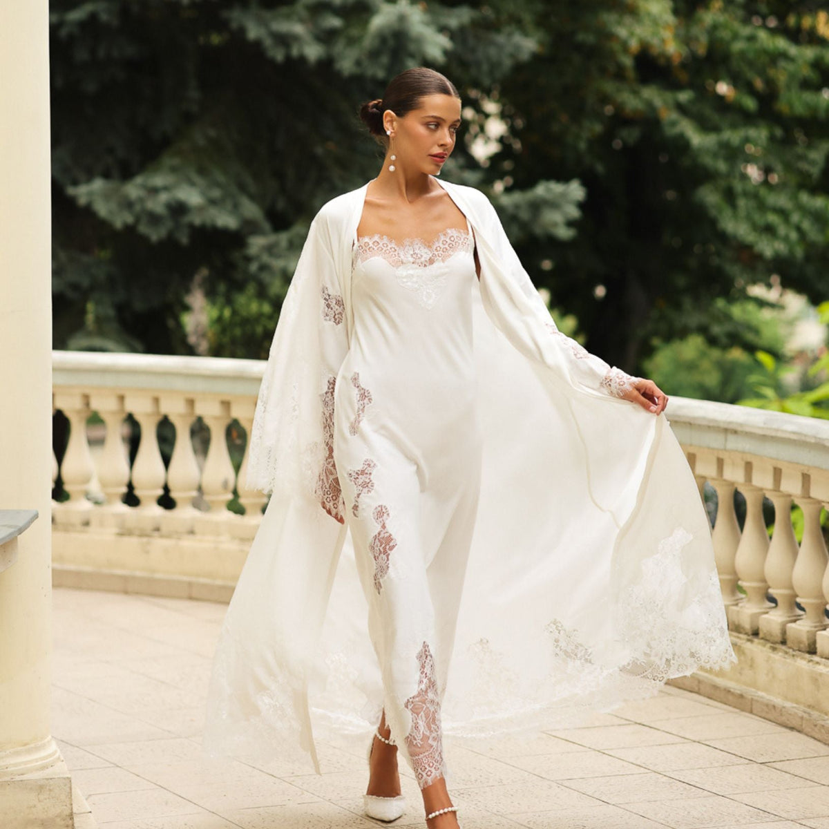 Robe and Nightgown Set, Long Robe, Bridal Robe, Write Robe, – KÂfemme