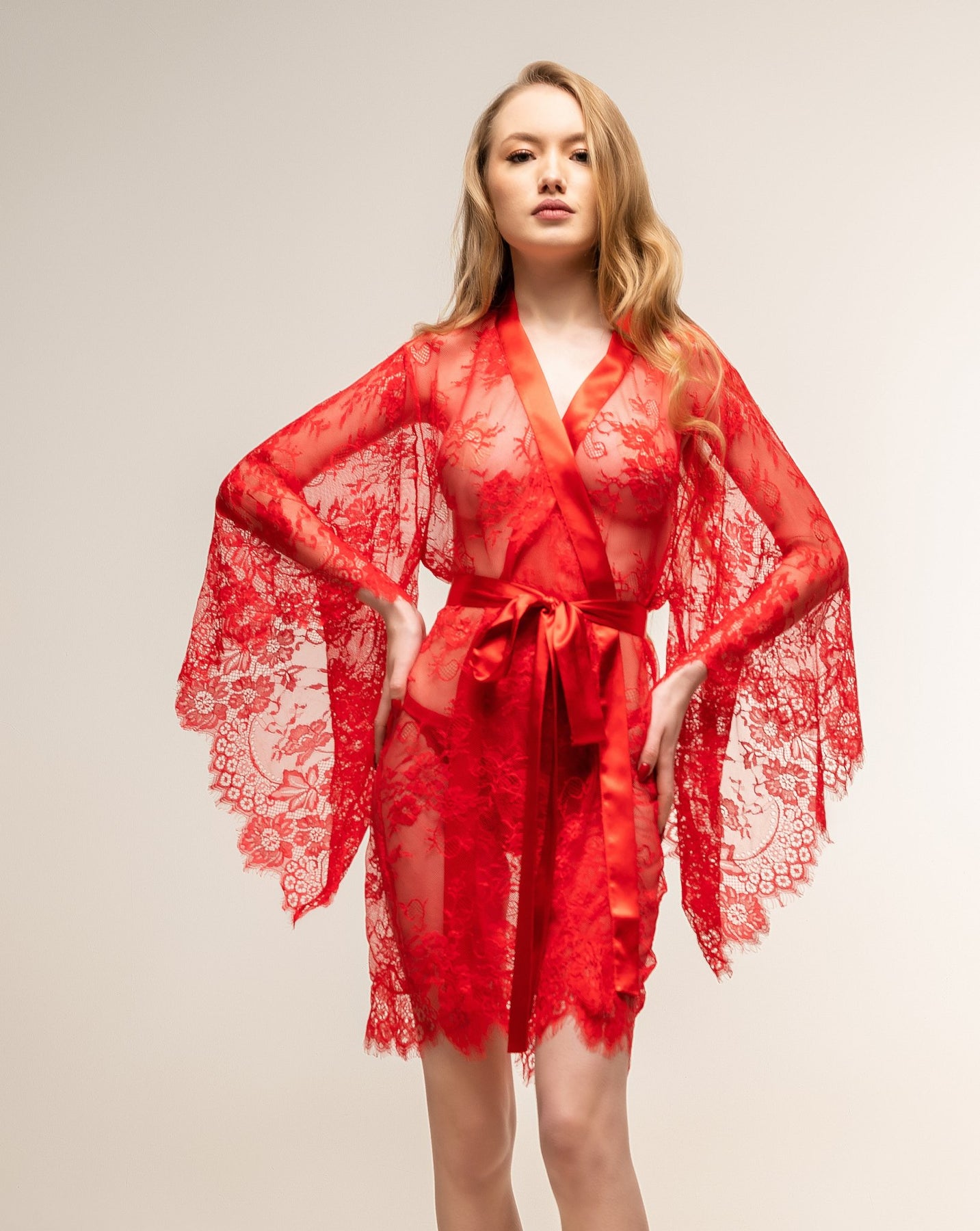 Sheer Robe Lace Robe Sexy Womens Robe Red Lace Robe KÂfemme