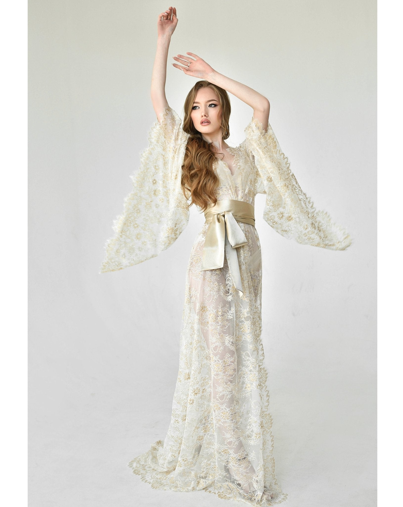 Lace Robe for Bridel Long Lace Robel Sheer Lace Robel White Lace Robe ...