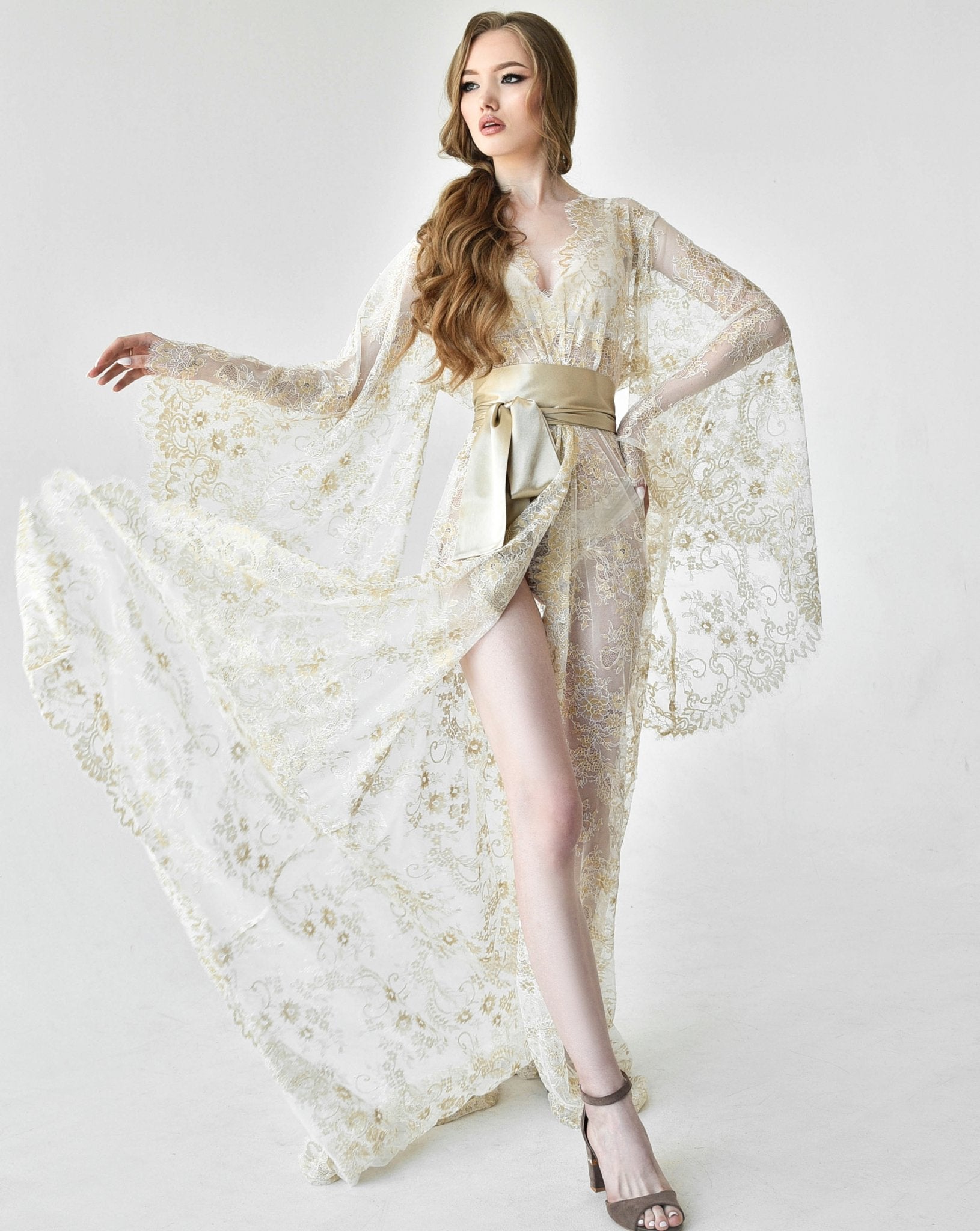 Lace Robe for Bridel Long Lace Robel Sheer Lace Robel White Lace Robe ...